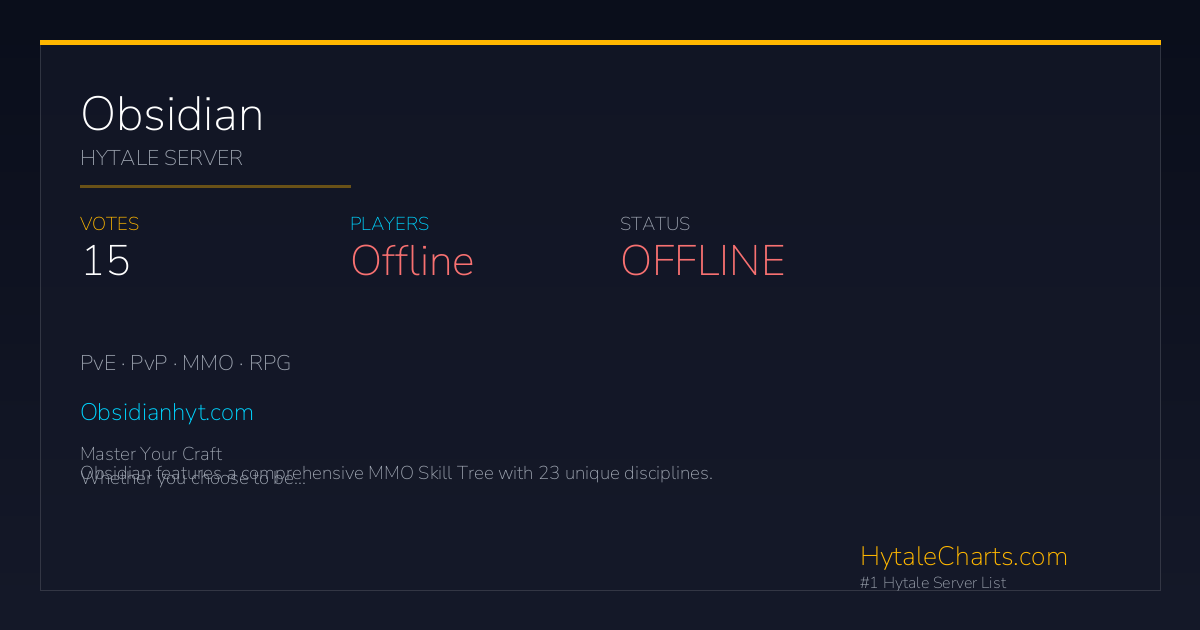 Obsidian - Hytale Server IP & Votes | HytaleCharts