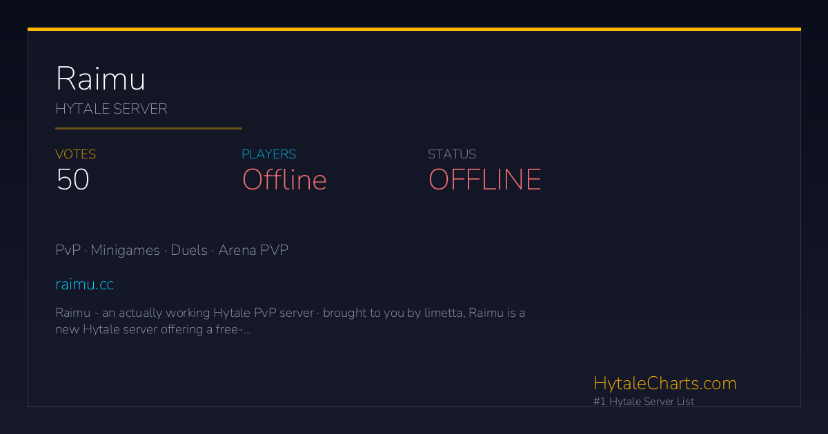Raimu - Hytale Server IP & Votes | HytaleCharts
