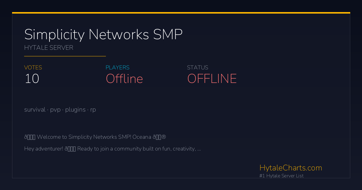 Simplicity Networks SMP - Hytale Server IP & Votes | HytaleCharts